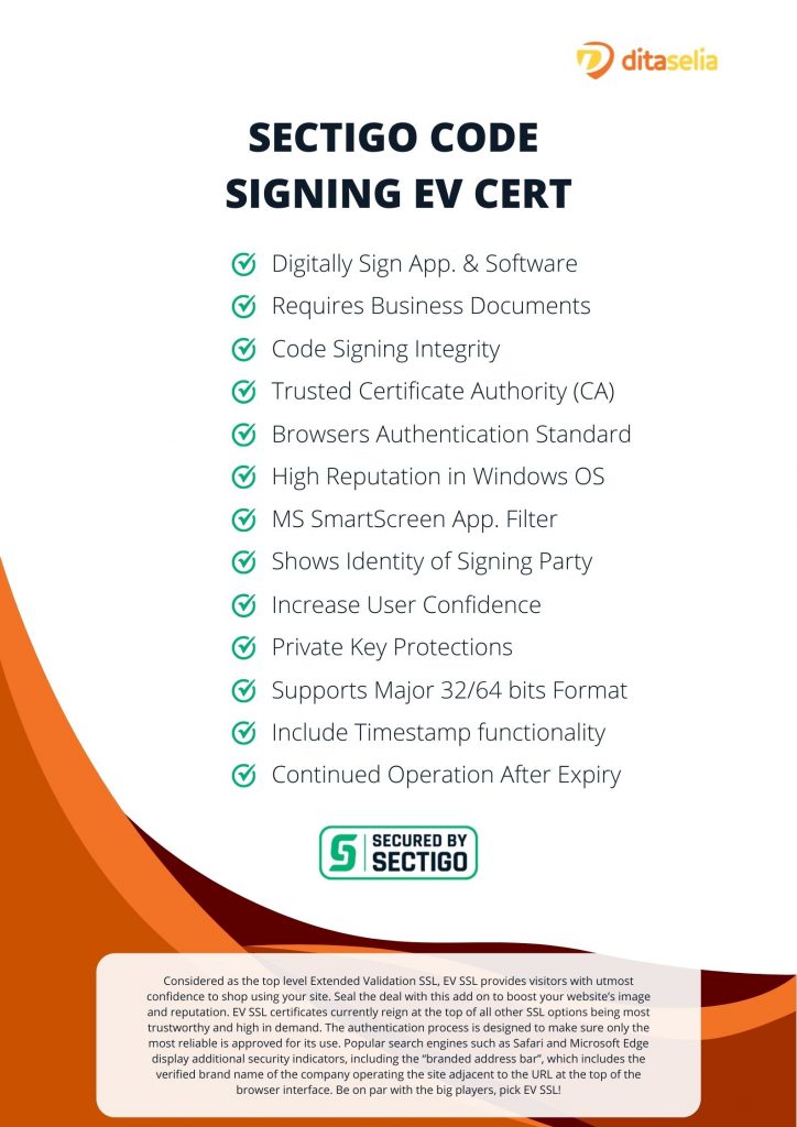 Dita Selia - Sectigo Code Signing EV Cert | Protect Your Website Now